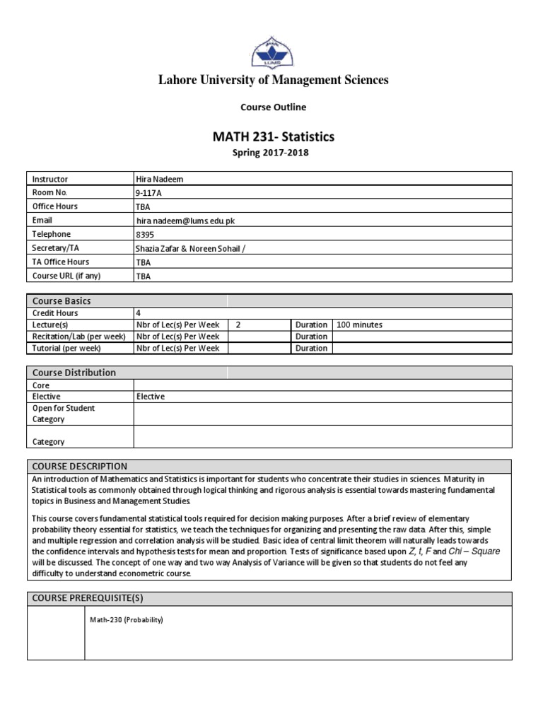 MATH 231-Statistics-Hira Nadeem PDF | PDF | Statistics | Regression ...