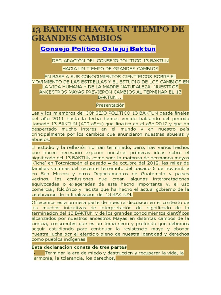 13 Baktun Hacia Un Tiempo de Grandes Cambios | PDF | Civilización maya ...