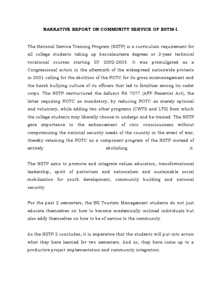 NSTP Community Service Narrative Report | PDF | Social Science