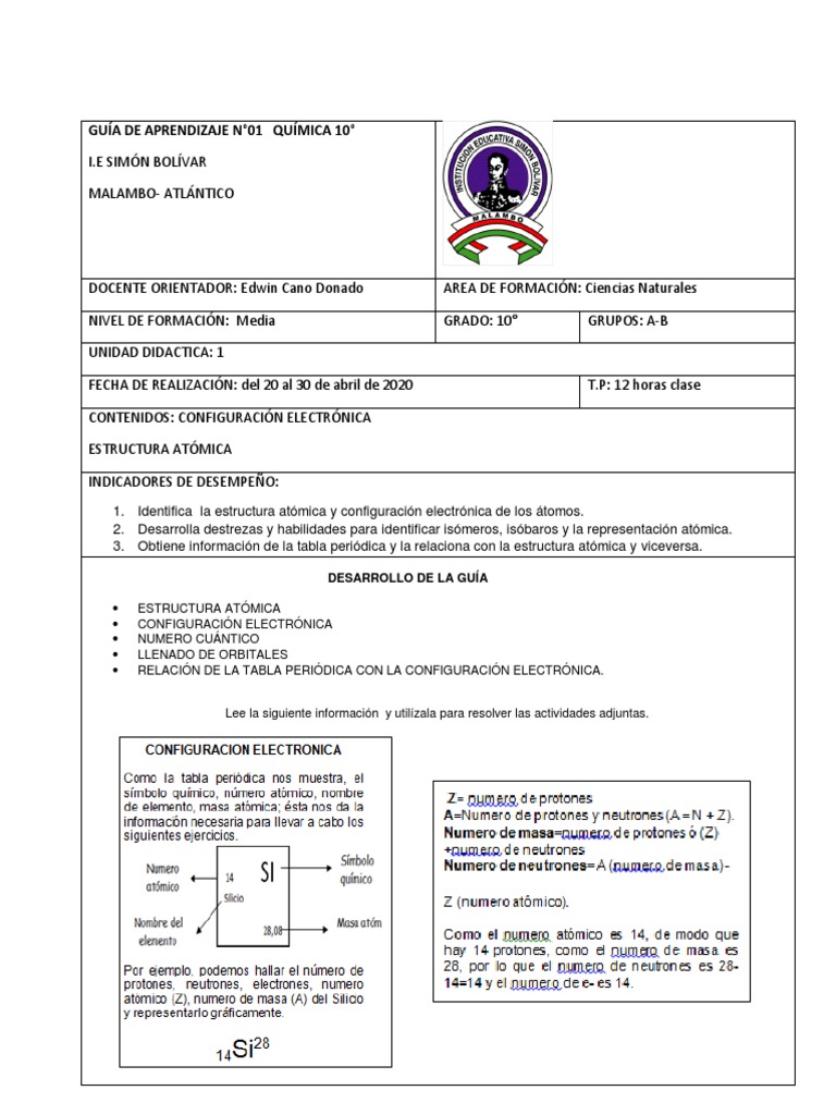GUÍA DE APRENDIZAJE No. 1 QUÍMICA 10 2020 | PDF