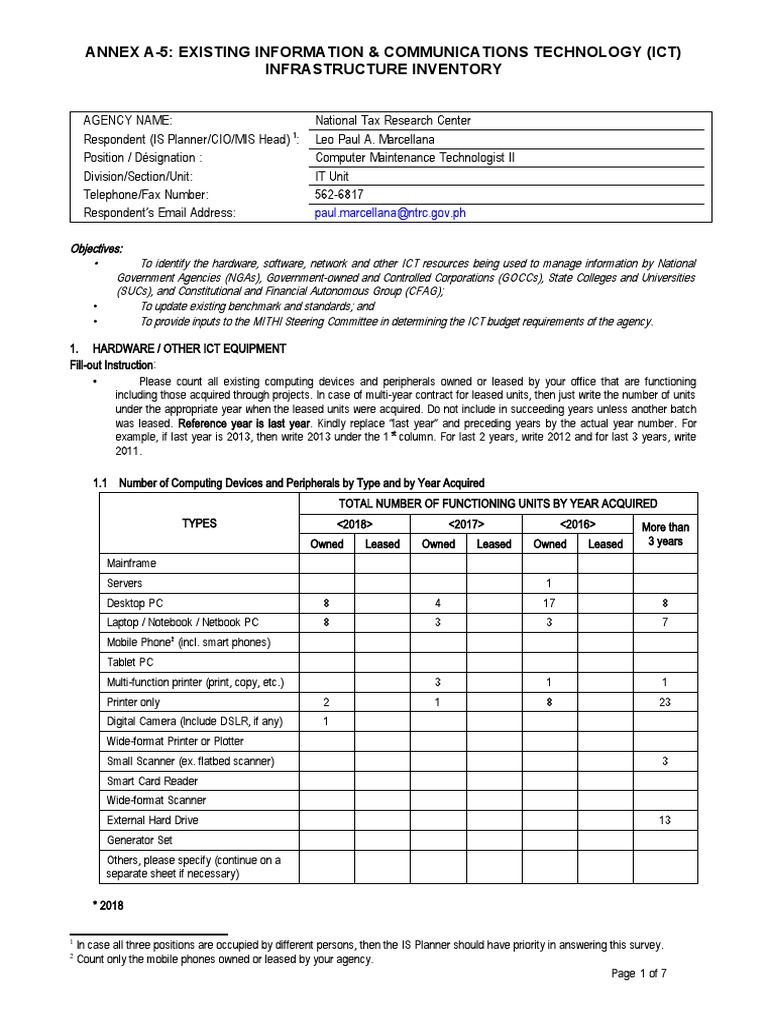 ICT Infrastructure Inventory 20190527 | PDF | Microsoft Windows ...