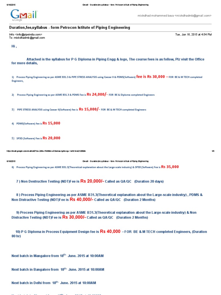 Course Offerings and Details from Petrocon Institute of Piping ...