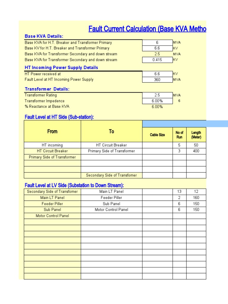 Short Circuit Current Calculation (Base KVA Method) (1.1.19) | PDF ...