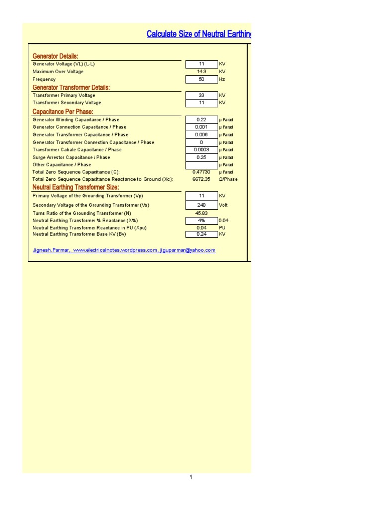 Neutral Earthing Transformer Size Calculation (1.1.19) | PDF ...