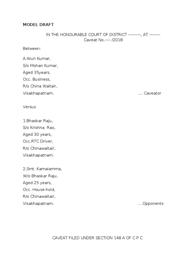 Caveat Model Draft | PDF | Common Law | Government
