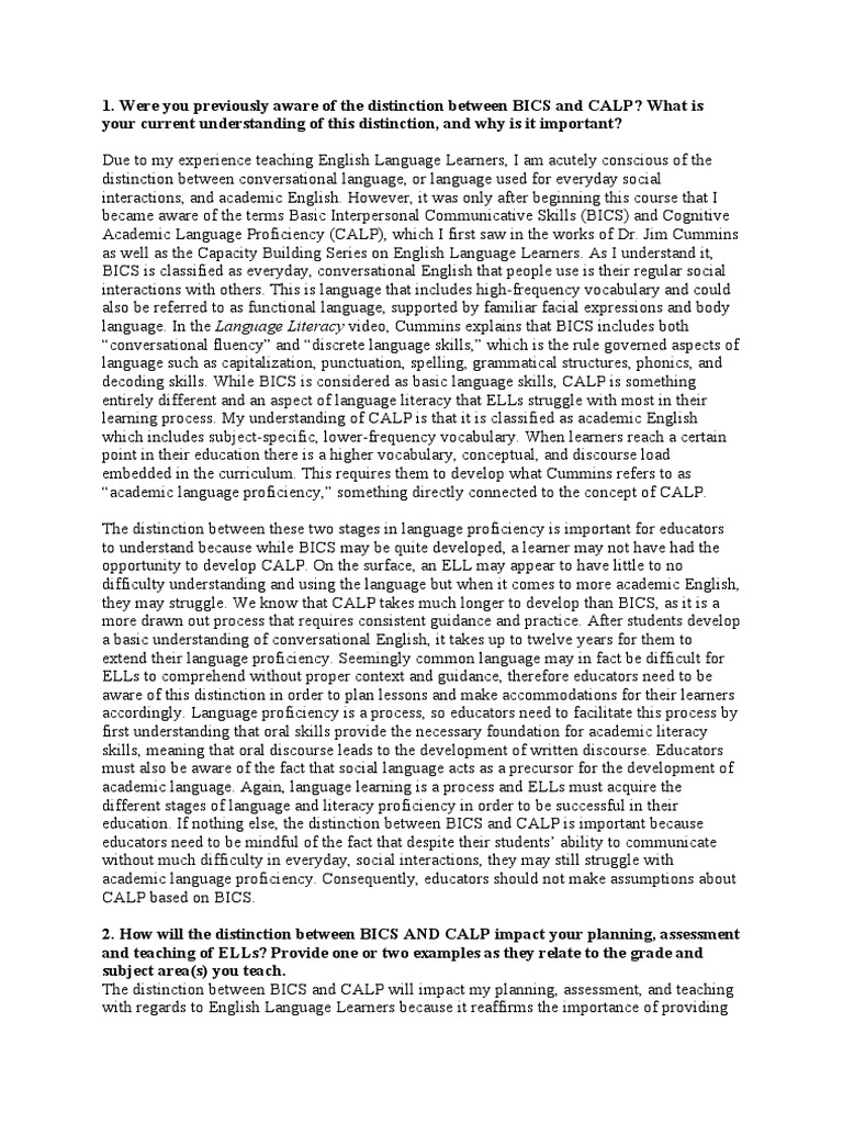 Bics and Calp | PDF | Neuropsychological Assessment | Teaching