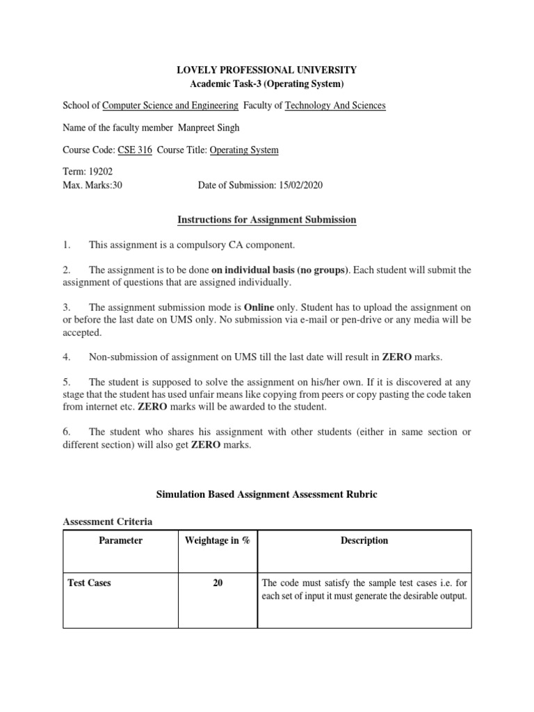 Operating System Assignment Guidelines | PDF | Scheduling (Computing ...