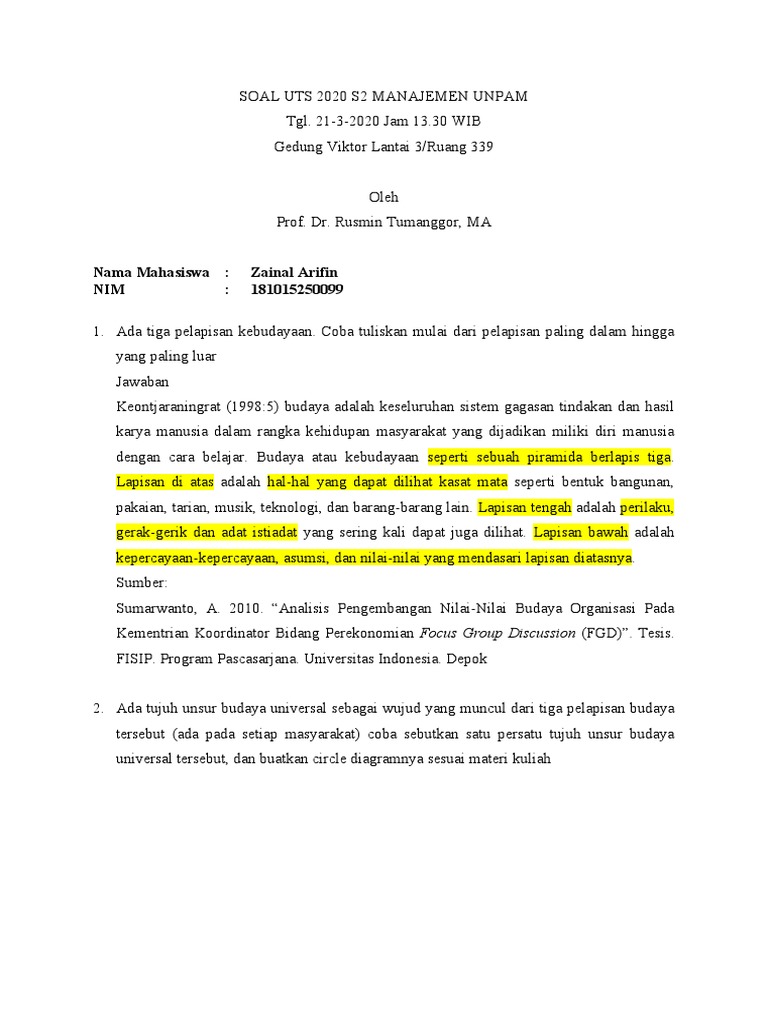 Soal UTS S2 Manajemen UNPAM | PDF