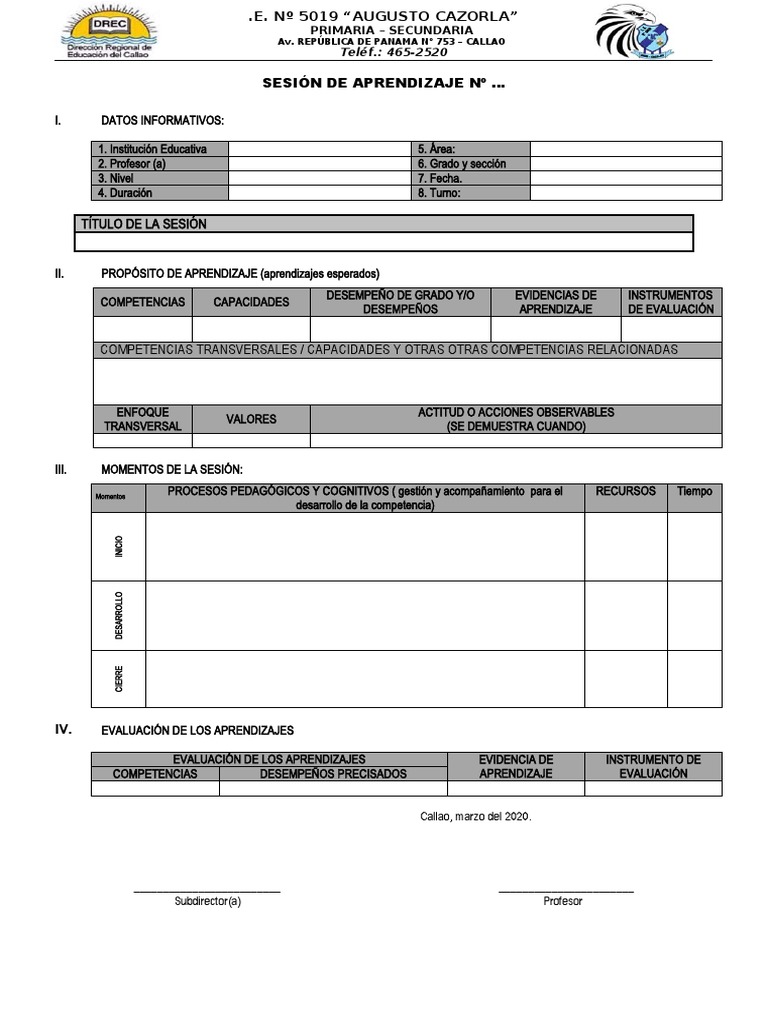 Modelo Sesion de Aprendizaje Cazorla | PDF