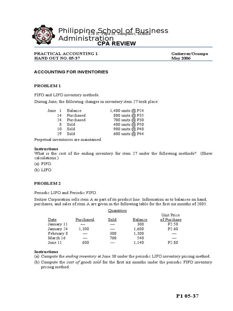 Inventory Quiz Exercises | Download Free PDF | Cost Of Goods Sold ...