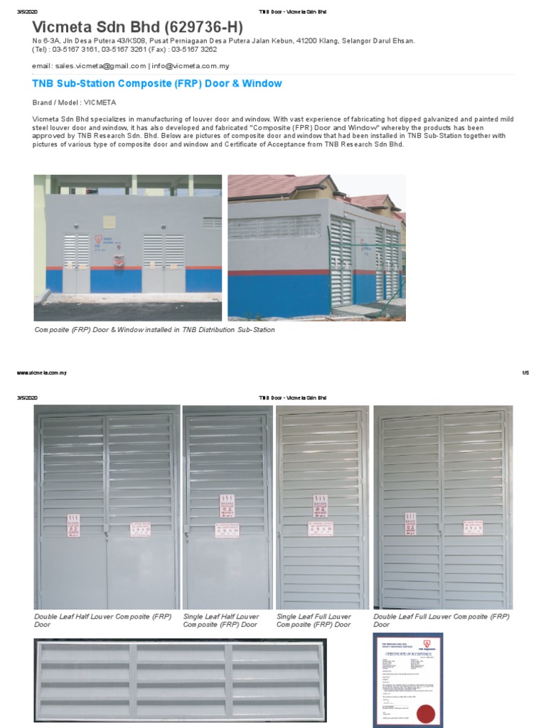 TNB Door - Vicmeta SDN BHD | PDF | Door | Composite Material