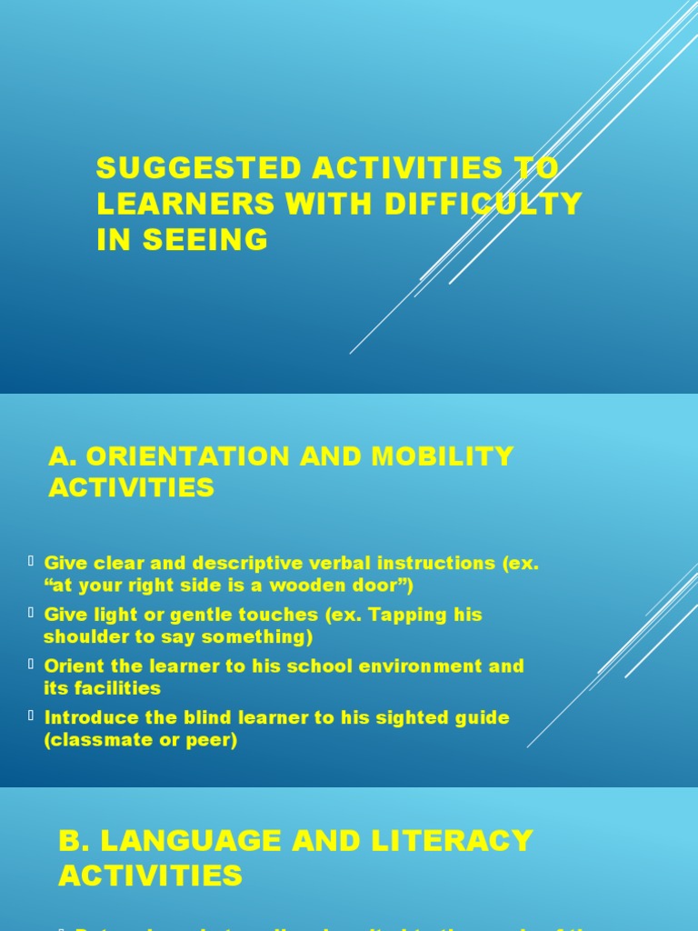 Suggested Activities To Learners With Difficulty in Seeing | PDF ...