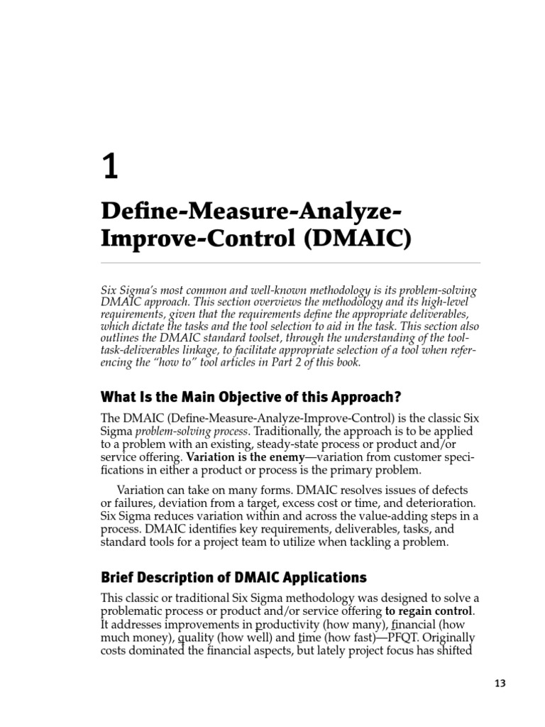 1 Define-Measure-Analyze - Improve-Control (DMAIC) PDF | PDF | Six ...
