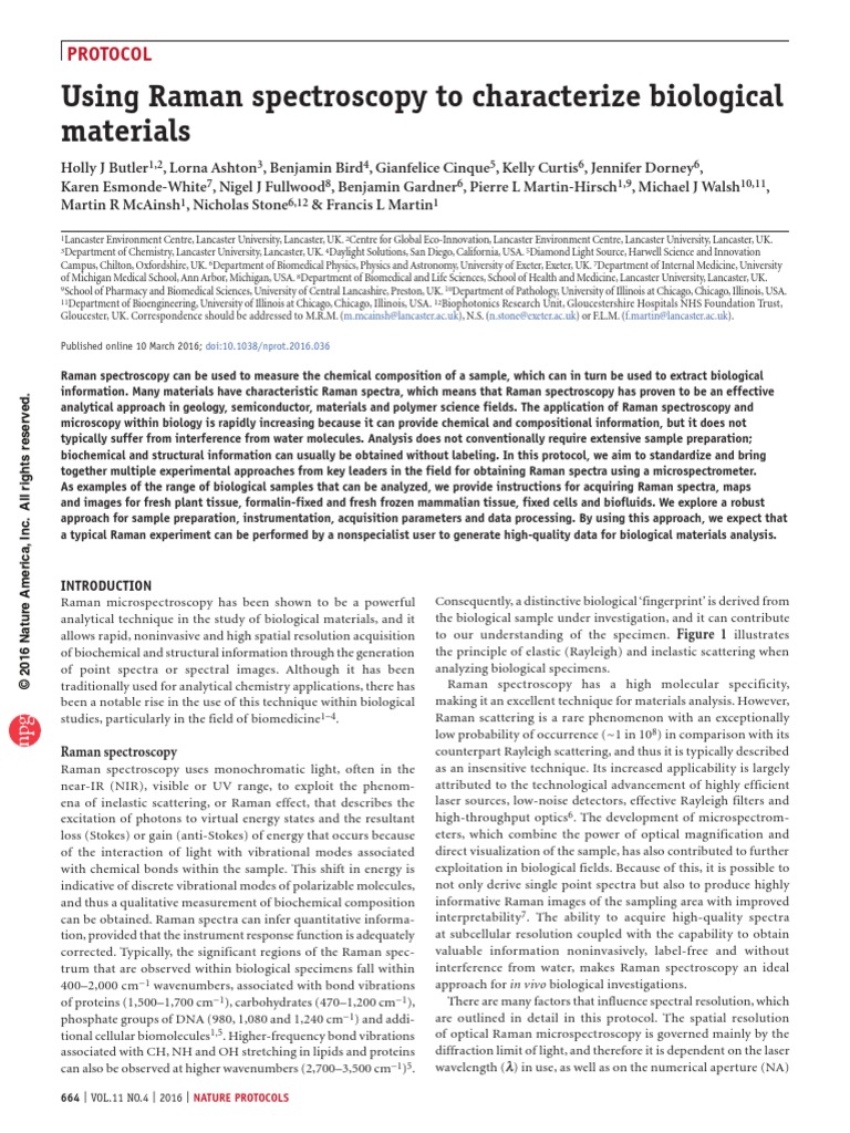 Raman Spectroscopy With Biological Sample PDF | PDF | Raman ...