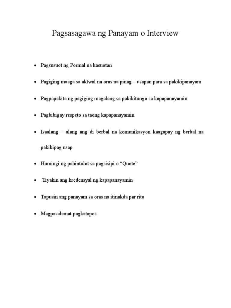 Pagsasagawa NG Panayam o Interbyu | PDF