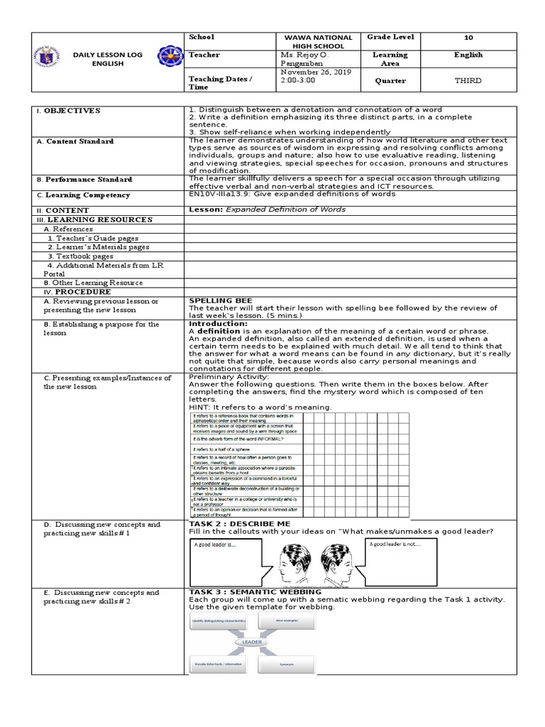 Lesson Plan | PDF | Definition | Word