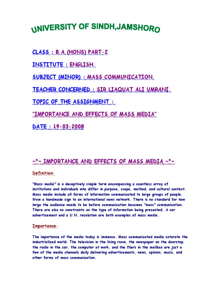 Assignment Mass Media Pdf Pdf News Mass Media