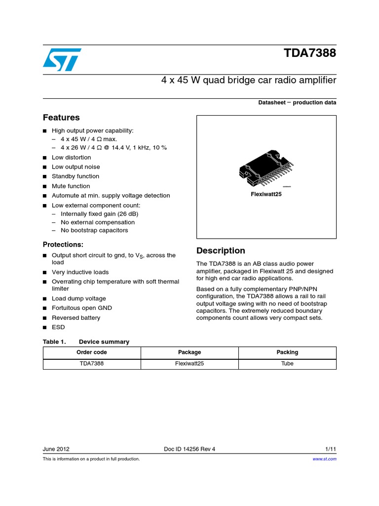 Tda 7388 | PDF | Amplifier | Electronic Circuits