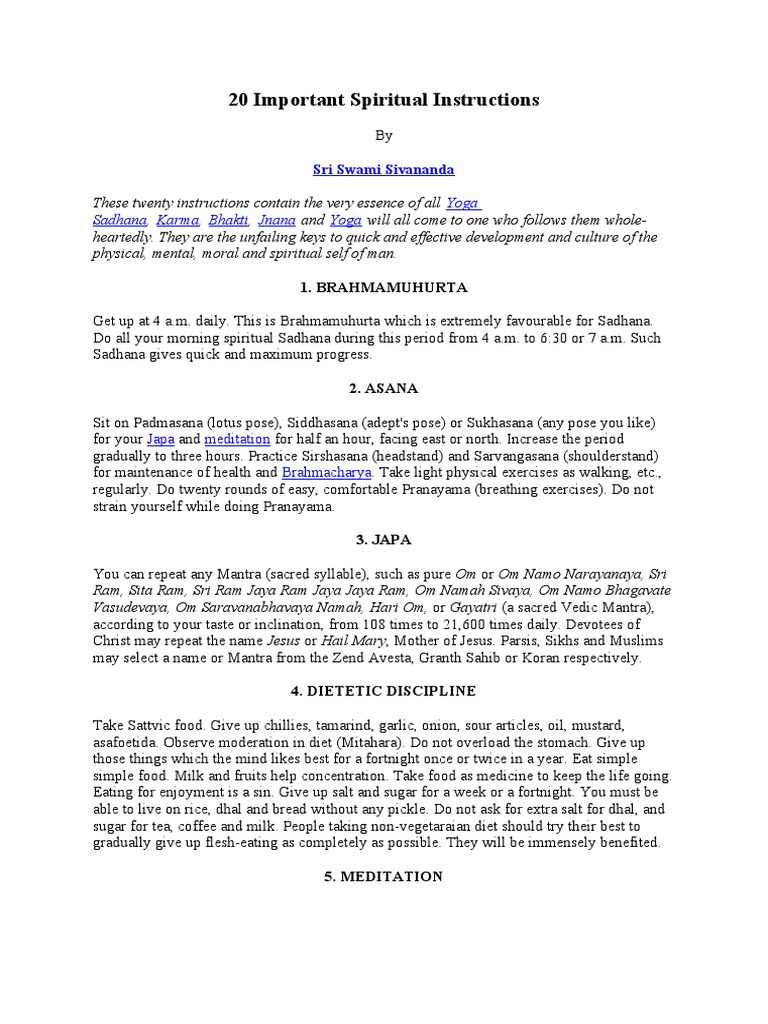 20 Important Spiritual Instructions | PDF | Yoga | Meditation