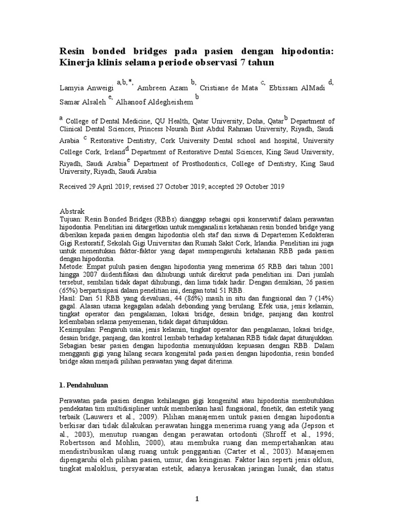 Resin Bonded Bridge Pada Pasien Hipodontia | PDF