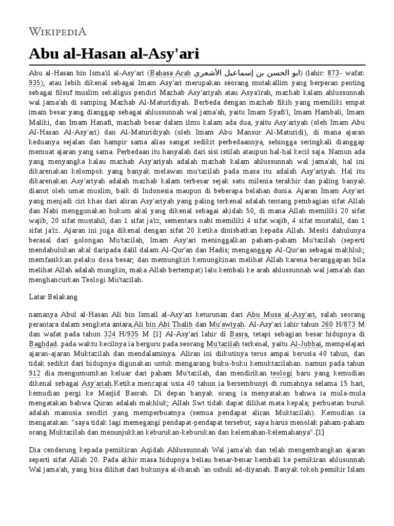 Abu Al-Hasan Al-Asy'ari PDF | PDF | Agama & Spiritualitas