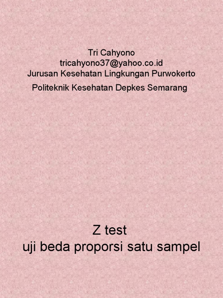 Statistik Z Test Uji Beda Proporsi Satu Sampel | PDF | Metode & Bahan Ajar