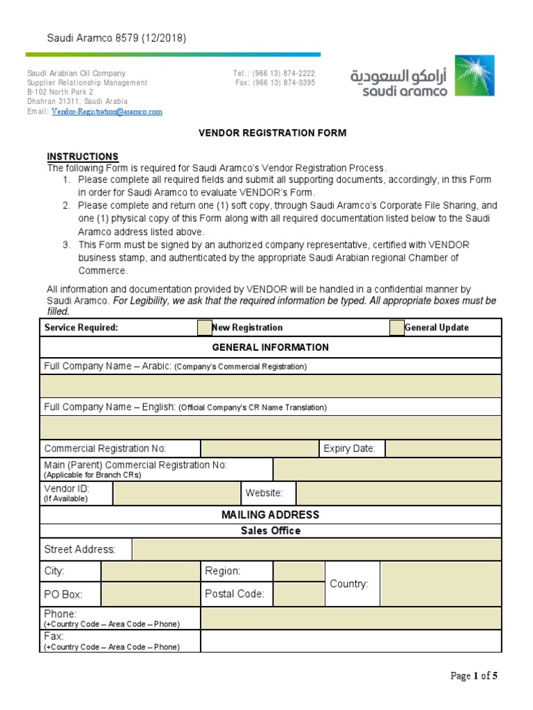 Sa 8579 Vendor Registration Form | PDF | Saudi Arabia | Authentication