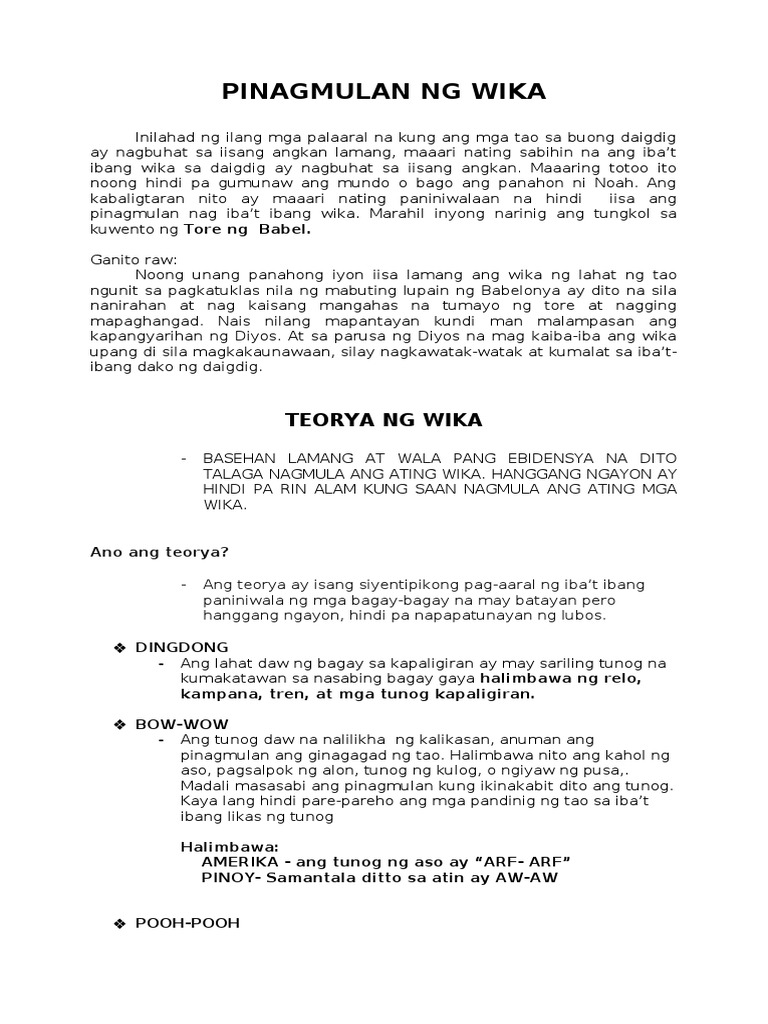 Pinagmulan NG Wika | PDF