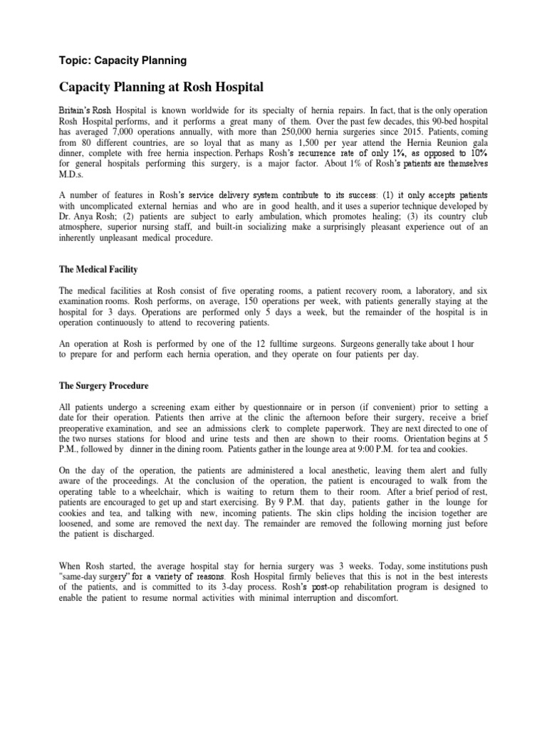 01 CASE Capacity Planning Rosh Hospital | PDF | Hospital | Surgery