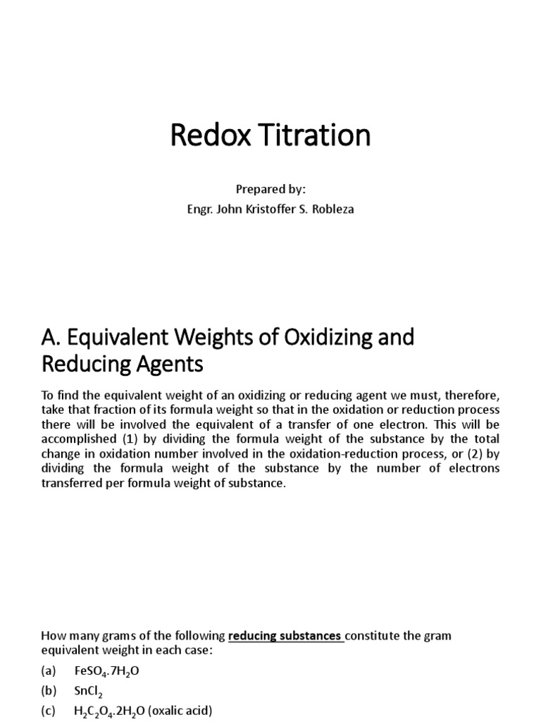 Redox Titration PDF | PDF | Titration | Chemistry