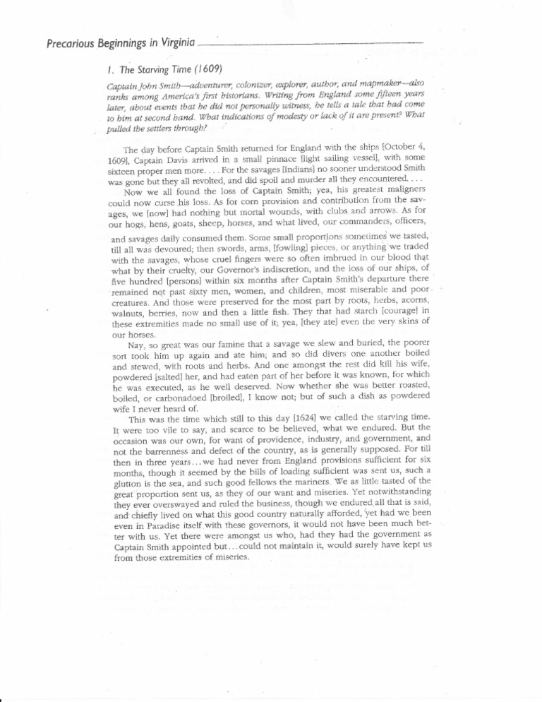 Starving Time in Jamestown | PDF | Food And Drink