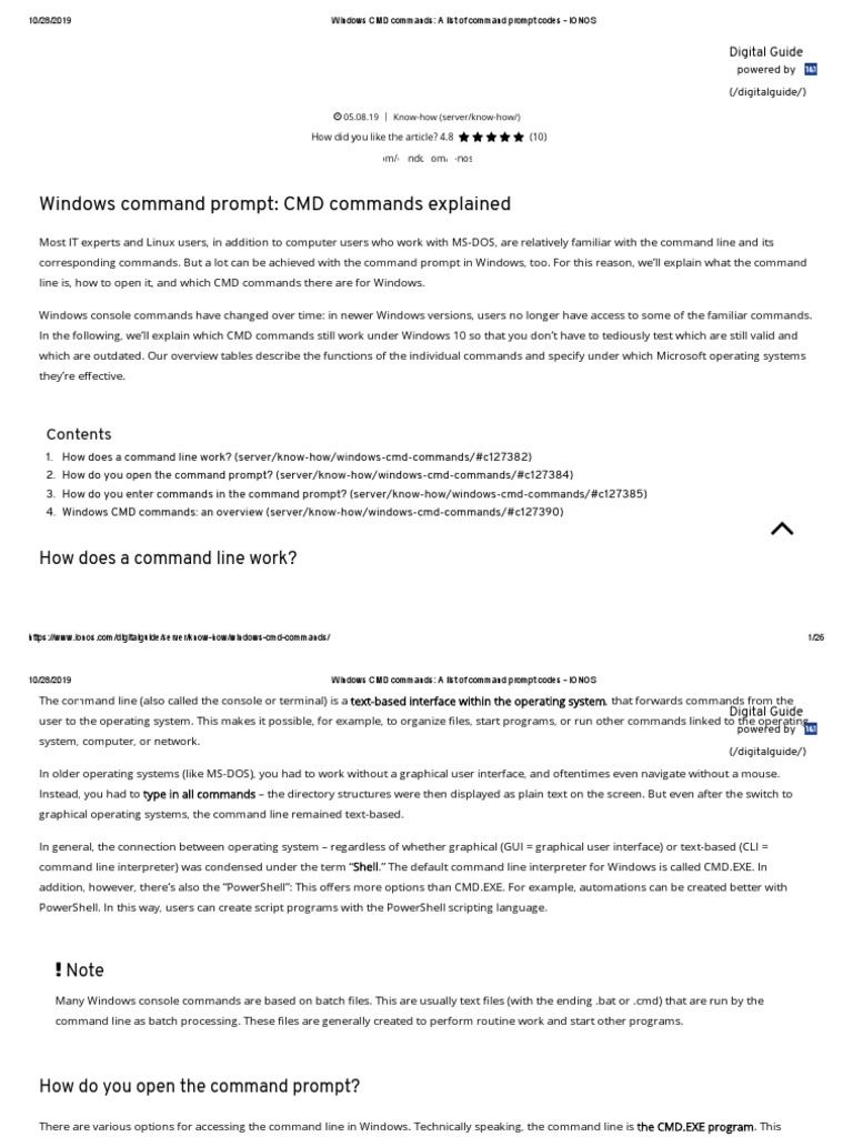 Windows Cmd Commands A List Of Command Prompt Codes Ionos Pdf Pdf Command Line Interface
