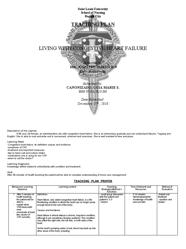 Teaching Plan for Congestive Heart Failure | PDF | Heart Failure | Heart