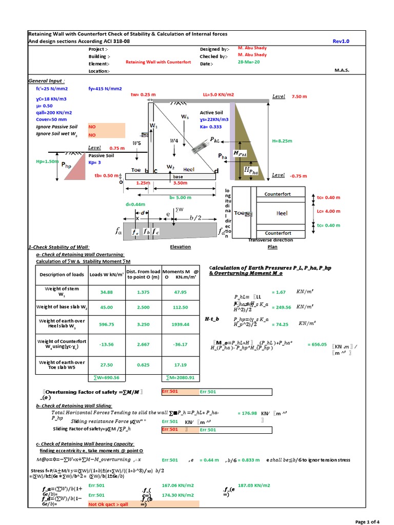 ACI 318-08 Design of Retaining Wall With Counterfort - Rev1.0 - 08-Apr ...