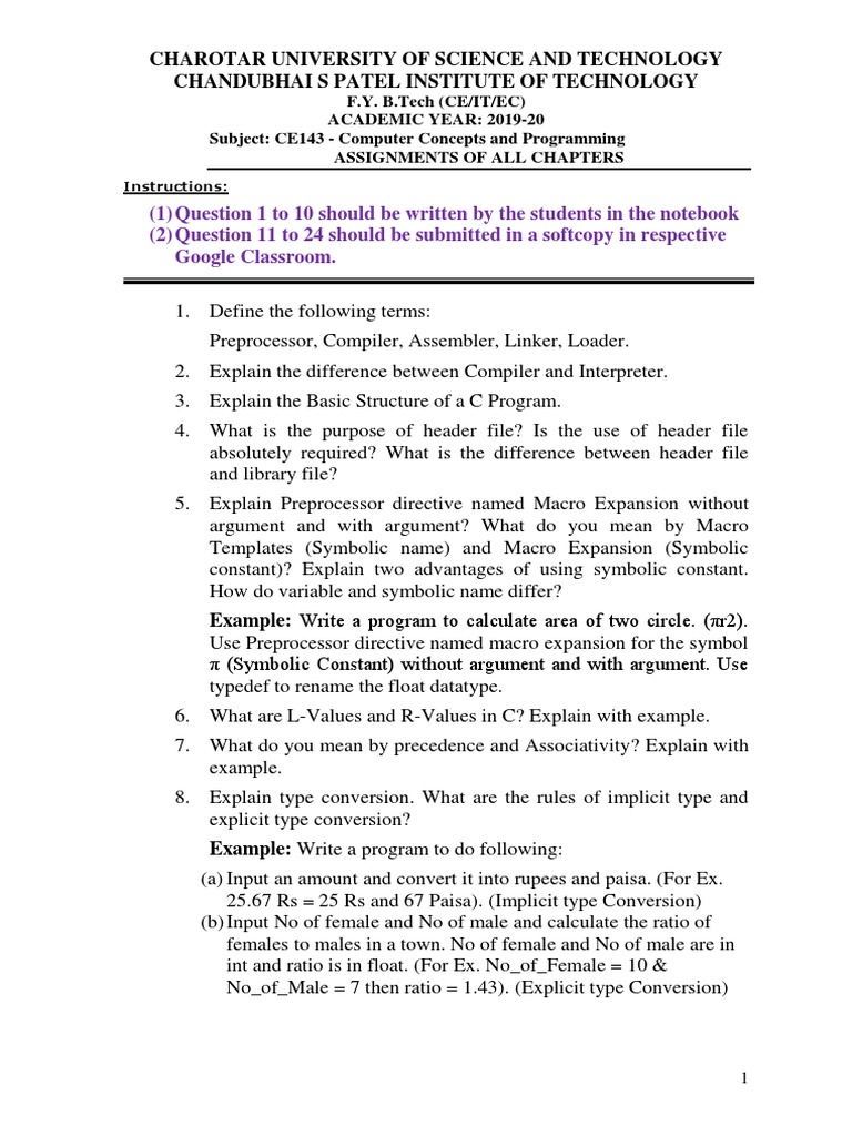 2019 CE143 CCP Theory Assignment PDF | PDF | Subroutine | Pointer (Computer Programming)