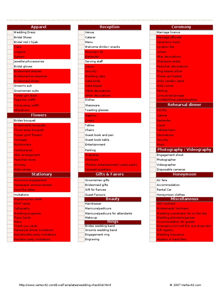Wedding Checklist Excel Format Template Download | PDF | Wedding ...