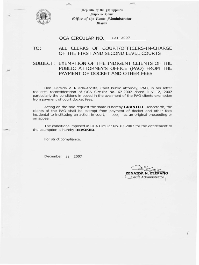 OCA Circular No. 121 2007 PDF | PDF