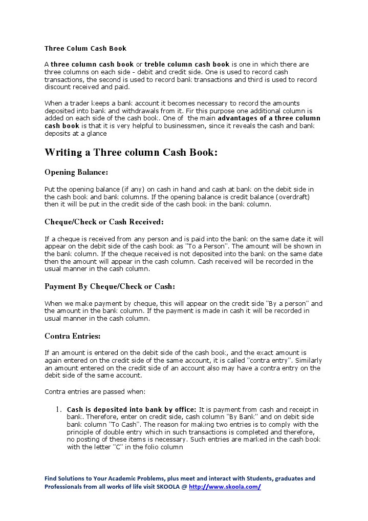 Three Column Cash Book Overview | PDF | Debits And Credits | Bookkeeping