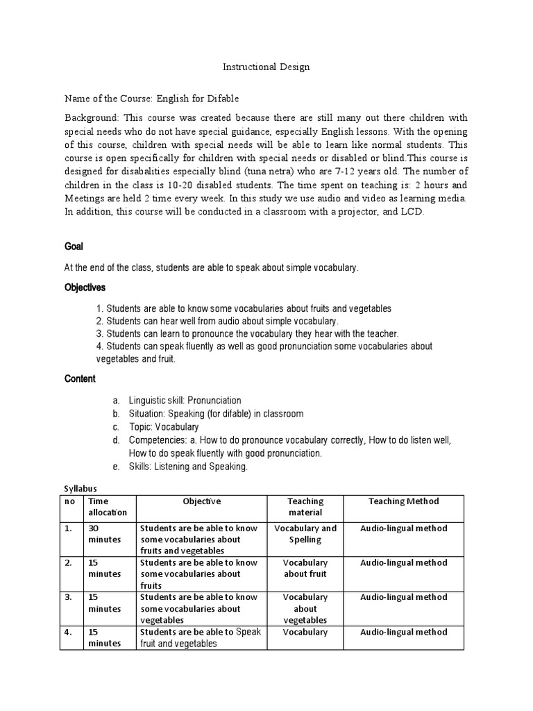 Lesson Plan English For Difable | PDF | Special Education | Vocabulary