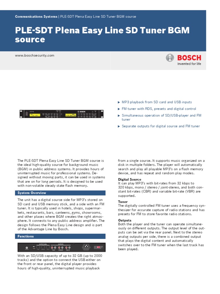 BOSCH Public Address Data Sheet. | PDF | Amplifier | Power Supply