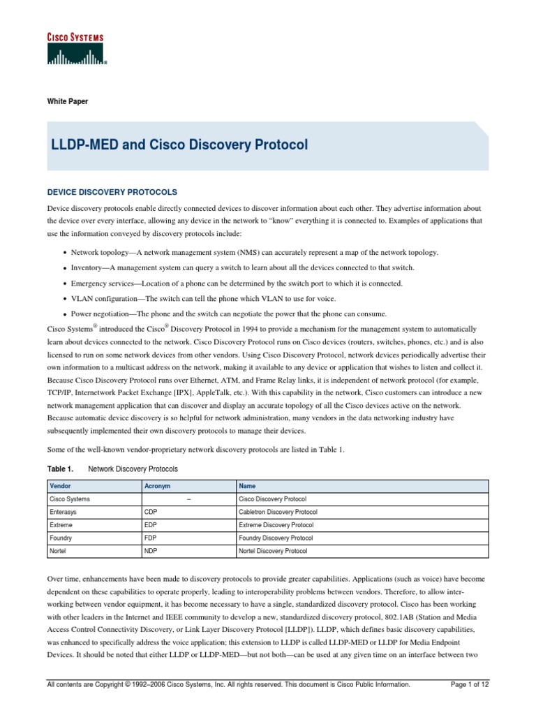 LLDP-MED and Cisco Discovery Protocol | PDF | Computer Network ...