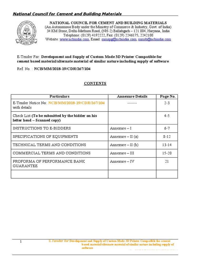 Draft Tender Document 3D Printers | PDF | Guarantee | Arbitral Tribunal