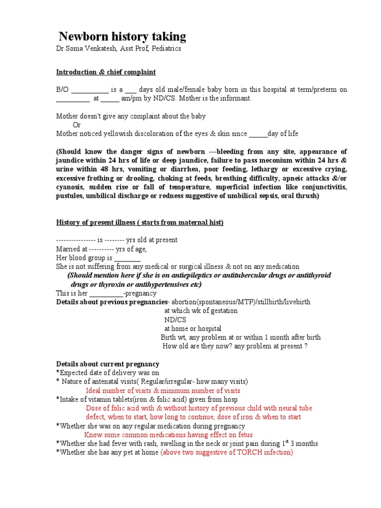 Newborn History Taking | PDF | Pregnancy | Heart