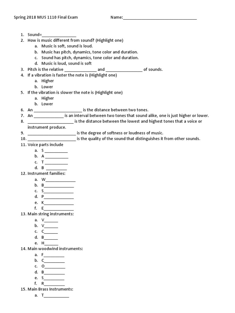 Spring 2018 Music Appreciation Exam | PDF | Classical Period (Music ...