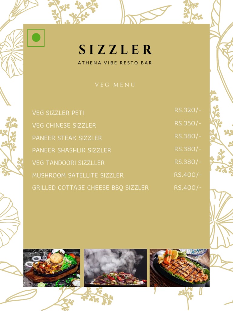 Sizzling Vibes: Athena Resto Bar Veg and Non-Veg Sizzler Menu | PDF