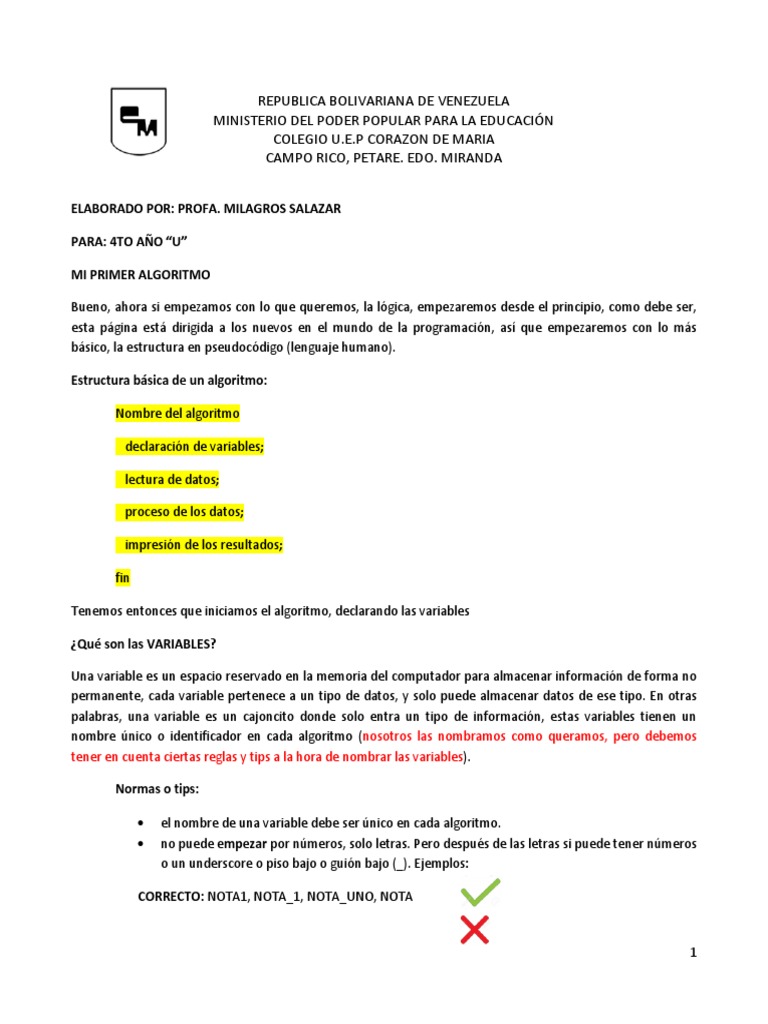 Introducción a Algoritmos Básicos | PDF | Algoritmos | Variable (informática)