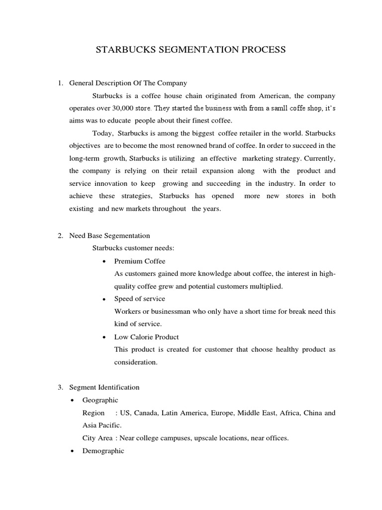 Starbucks Segmentation Process PDF | PDF | Starbucks | Coffee