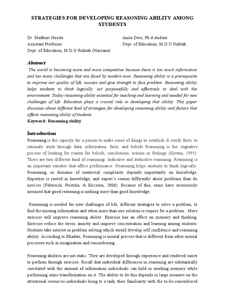 Logical Reasoning Abilities | PDF | Reason | Critical Thinking