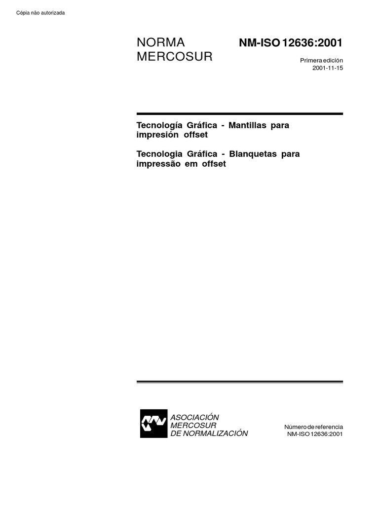 NBR NM Iso 12636 - Tecnologia Grafica - Blanquetas para Impressao em Offset | PDF | Organización ...