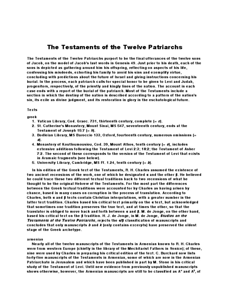 The Testaments of The Twelve Patriarchs Purport To Be The Final ...